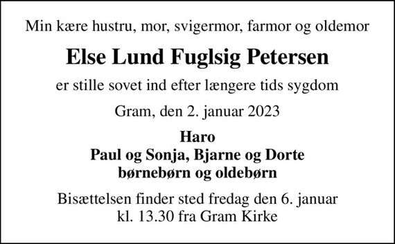 Else Lund Petersen | Dødsannoncer i Danmark