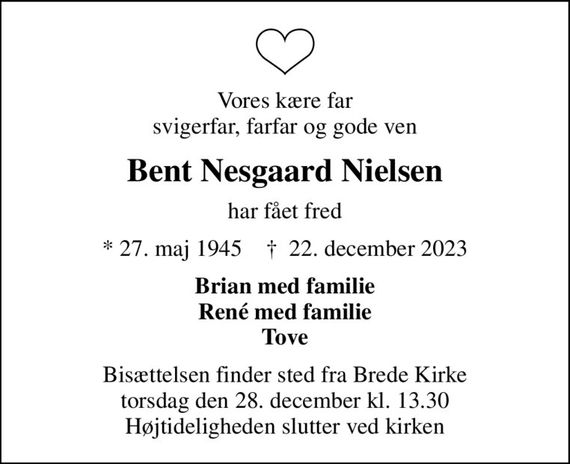 Bent Nesgaard Nielsen | Dødsannoncer i Danmark