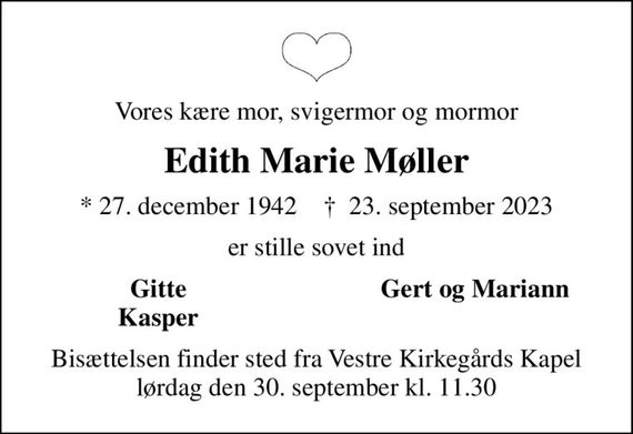 Edith Marie Møller | Dødsannoncer i Danmark