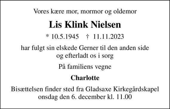 Lis Tove Nielsen | Dødsannoncer i Danmark