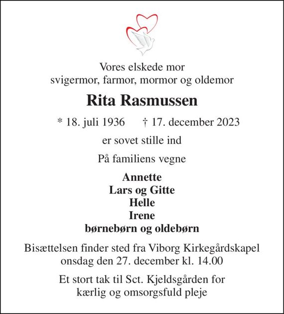 Rita Rasmussen | Dødsannoncer i Danmark