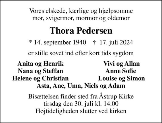 Thora Pedersen | Dødsannoncer i Danmark