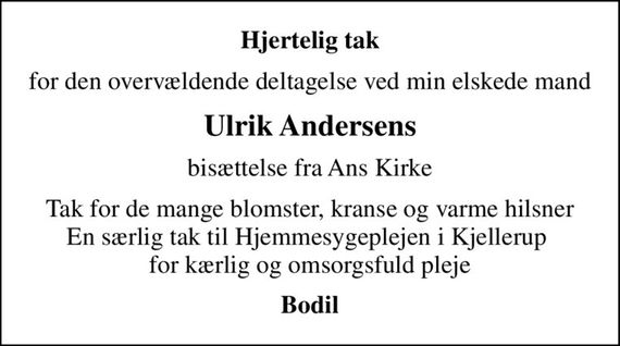 Ulrik Andersen | Dødsannoncer i Danmark