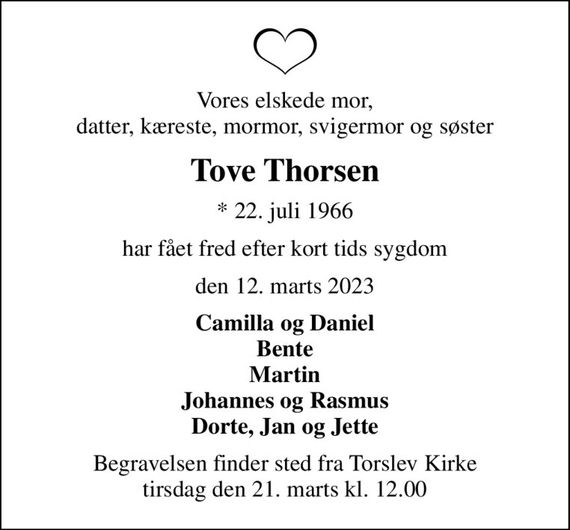 Tove Thorsen | Dødsannoncer i Danmark