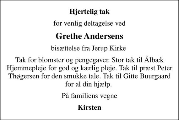 Grethe Andersen | Dødsannoncer i Danmark