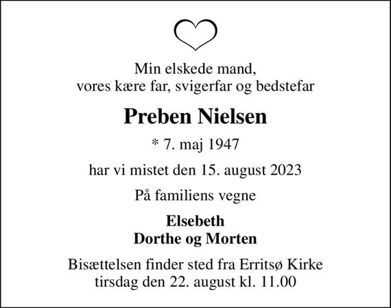 Preben Nielsen | Dødsannoncer i Danmark