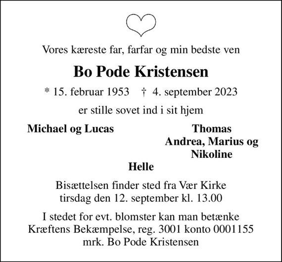 Bo Pode Kristensen | Dødsannoncer i Danmark