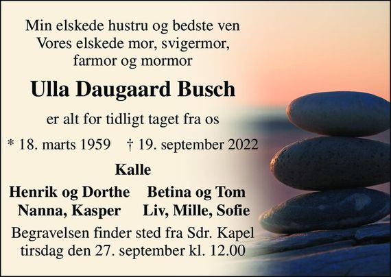 Ulla Daugaard Busch | Dødsannoncer i Danmark