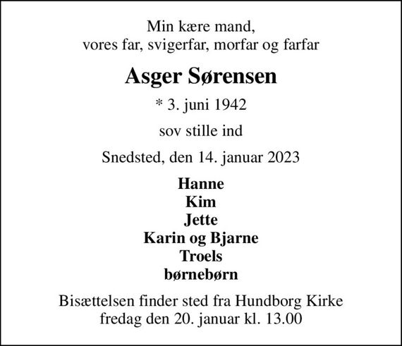 Asger Sørensen | Dødsannoncer i Danmark