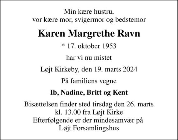 Karen Margrethe Ravn | Dødsannoncer i Danmark