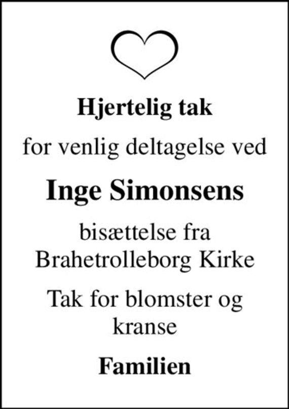 Inge Simonsen | Dødsannoncer i Danmark
