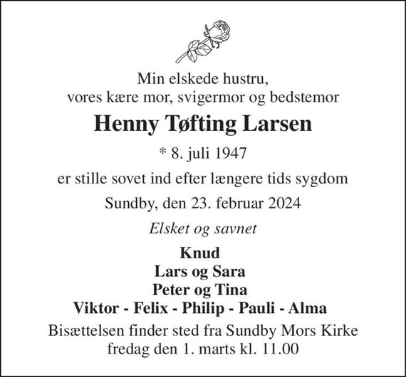 Henny Larsen | Dødsannoncer i Danmark