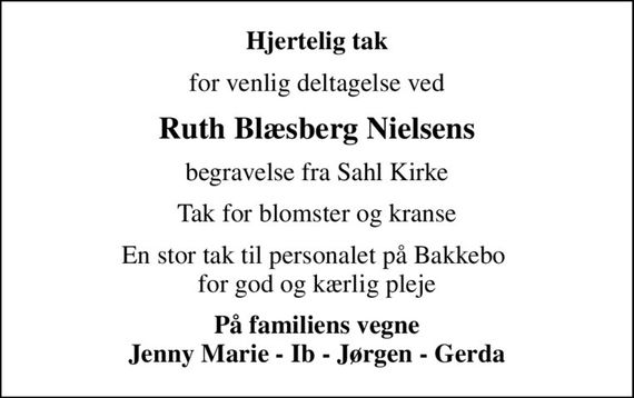 Ruth Blæsberg Nielsen | Dødsannoncer i Danmark