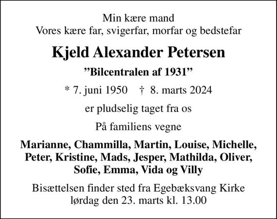 Kjeld Alexander Petersen | Dødsannoncer i Danmark