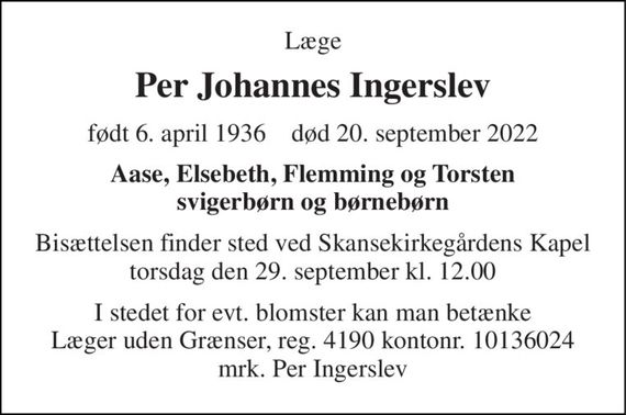 Per Johannes Ingerslev | Dødsannoncer i Danmark