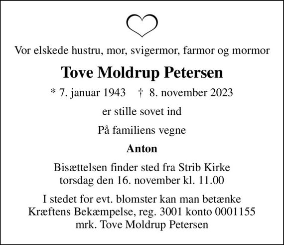 Tove Moldrup Petersen | Dødsannoncer i Danmark