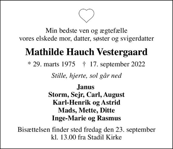 Mathilde Hauch Vestergaard | Dødsannoncer i Danmark