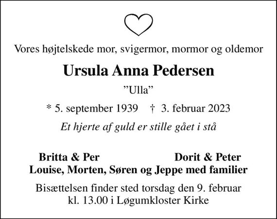 Ursula Anna Pedersen | Dødsannoncer i Danmark