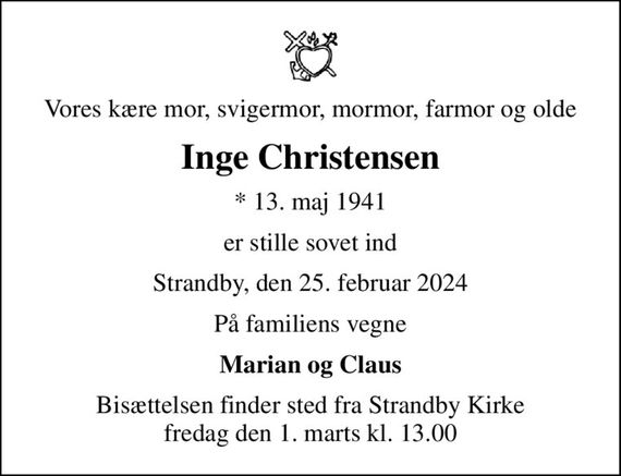 Inge Christensen | Dødsannoncer i Danmark