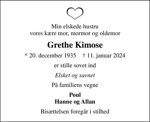 Grethe Kimose | Dødsannoncer i Danmark