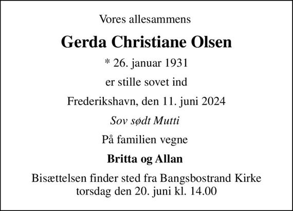 Gerda Christiane Olsen | Dødsannoncer i Danmark