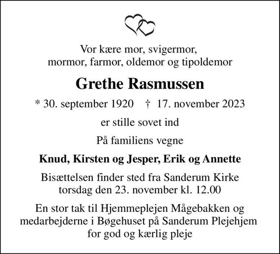 Grethe Rasmussen | Dødsannoncer i Danmark