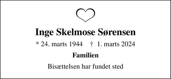 Inge Skelmose Sørensen | Dødsannoncer i Danmark