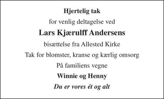 Lars Kjærulff Andersen | Dødsannoncer i Danmark