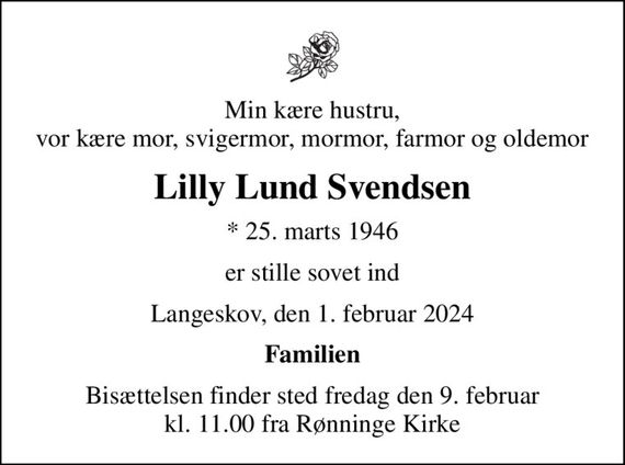 Lilly Lund Svendsen | Dødsannoncer i Danmark