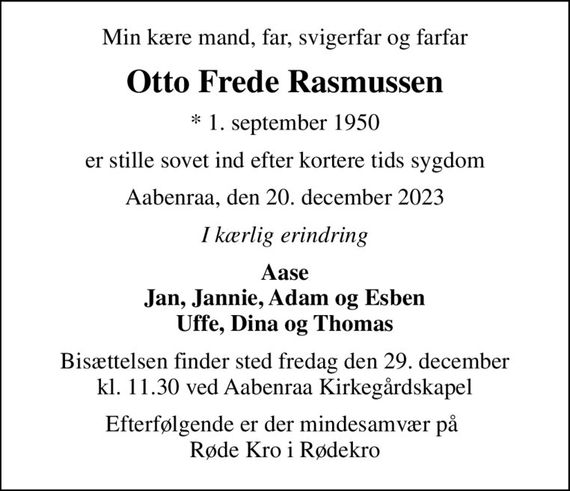 Otto Frede Rasmussen | Dødsannoncer i Danmark