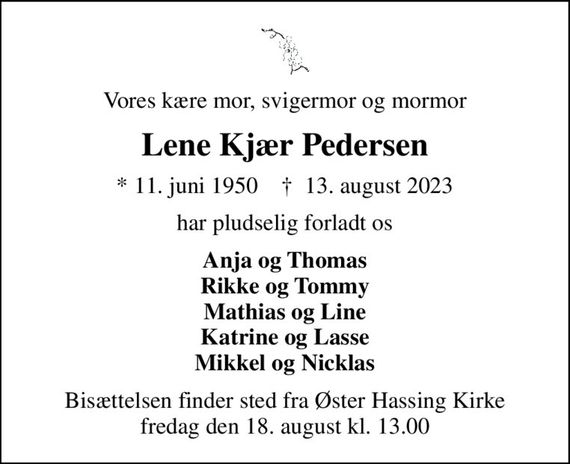 Lene Kjær Pedersen | Dødsannoncer i Danmark