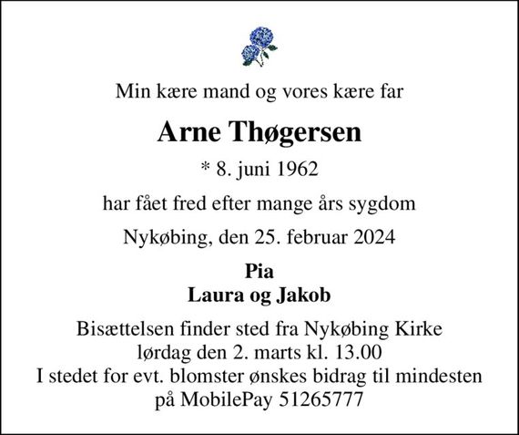 Arne Thøgersen | Dødsannoncer i Danmark