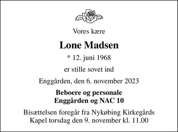 Lone Madsen | Dødsannoncer i Danmark