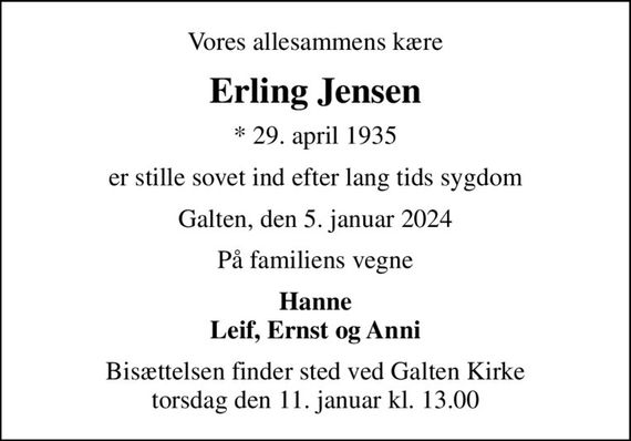 Erling Jensen | Dødsannoncer i Danmark