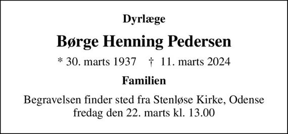 Børge Henning Pedersen | Dødsannoncer i Danmark