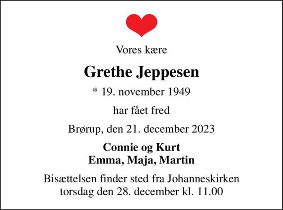 Grethe Jeppesen | Dødsannoncer i Danmark