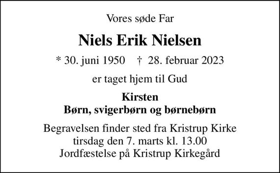 Niels Erik Nielsen | Dødsannoncer i Danmark