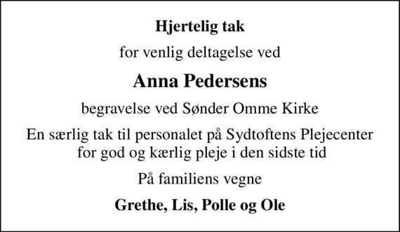 Anna Pedersen | Dødsannoncer i Danmark