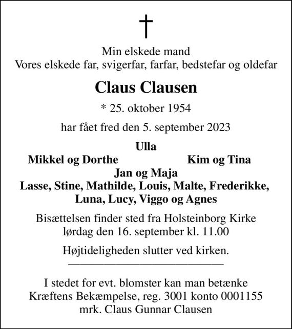 Claus Gunnar Clausen | Dødsannoncer i Danmark