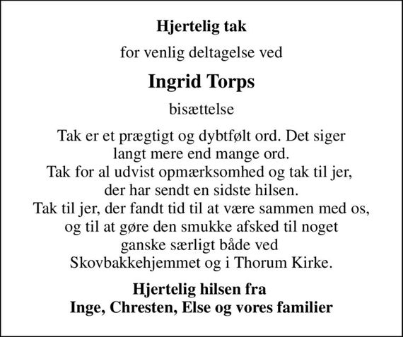 Ingrid Torp | Dødsannoncer i Danmark