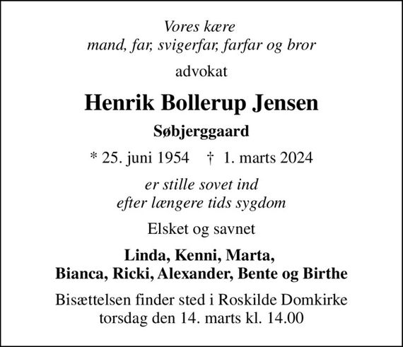 Henrik Bollerup Jensen | Dødsannoncer i Danmark