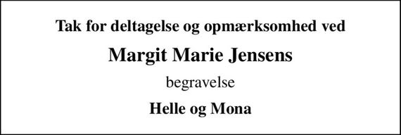 Margit Marie Jensen | Dødsannoncer i Danmark