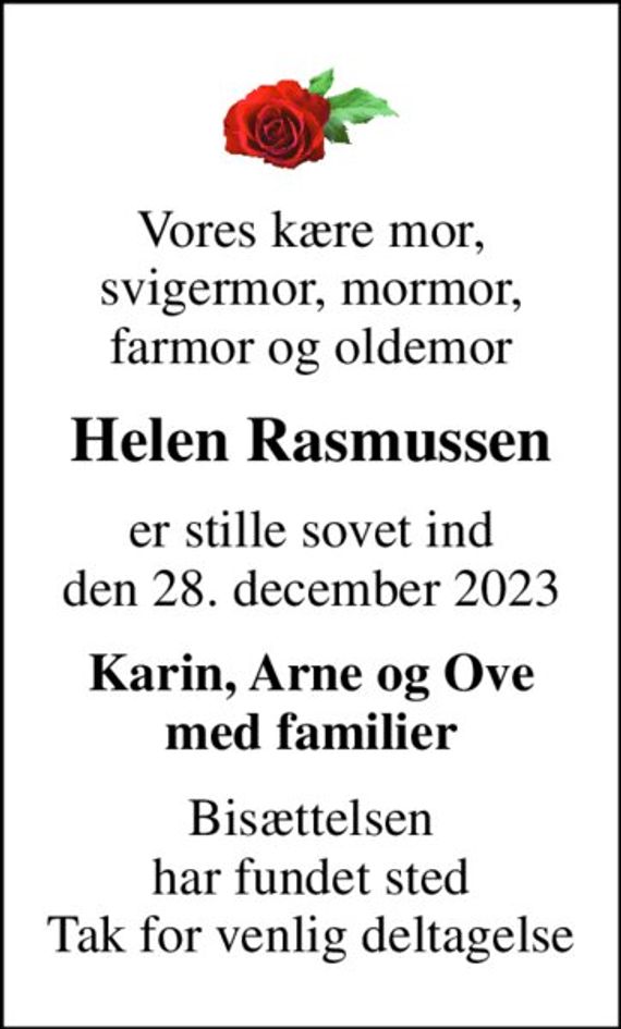 Helen Rasmussen | Dødsannoncer i Danmark
