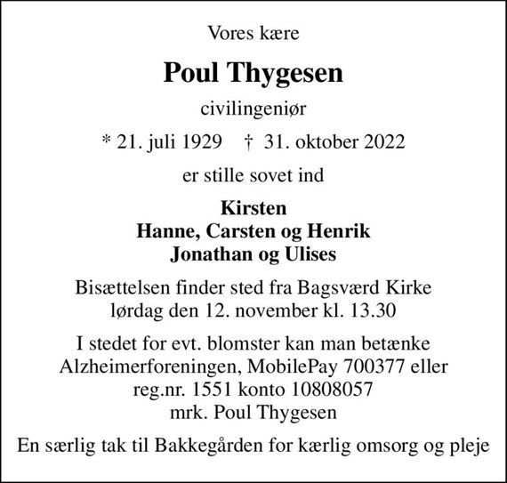 Poul Thygesen | Dødsannoncer i Danmark