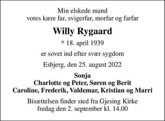 Willy Rygaard | Dødsannoncer i Danmark