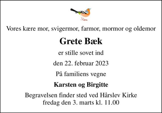 Grete Elise Pedersen | Dødsannoncer i Danmark