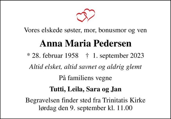 Anna Maria Pedersen | Dødsannoncer i Danmark