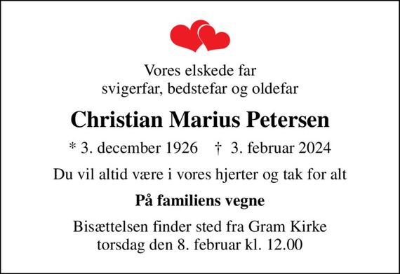 Christian Marius Petersen | Dødsannoncer i Danmark