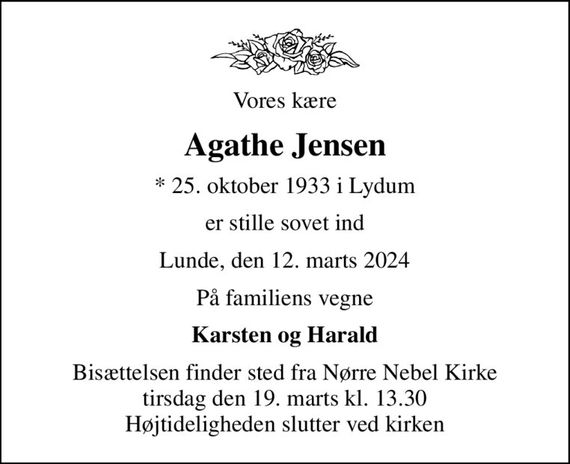 Agathe Jensen | Dødsannoncer i Danmark