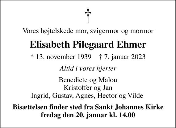 Elisabeth Pilegaard Ehmer | Dødsannoncer i Danmark